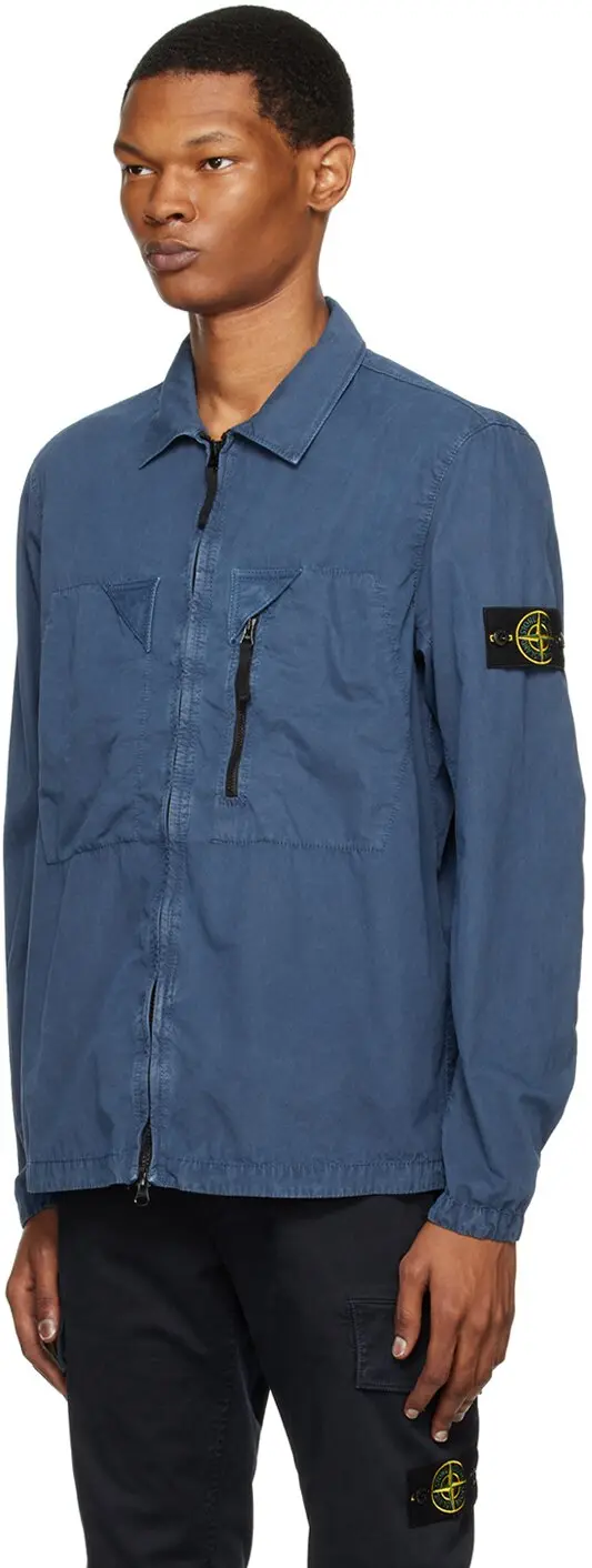 Stone Island Navy Garment-Dyed Jacket In V0124 Dark Blue